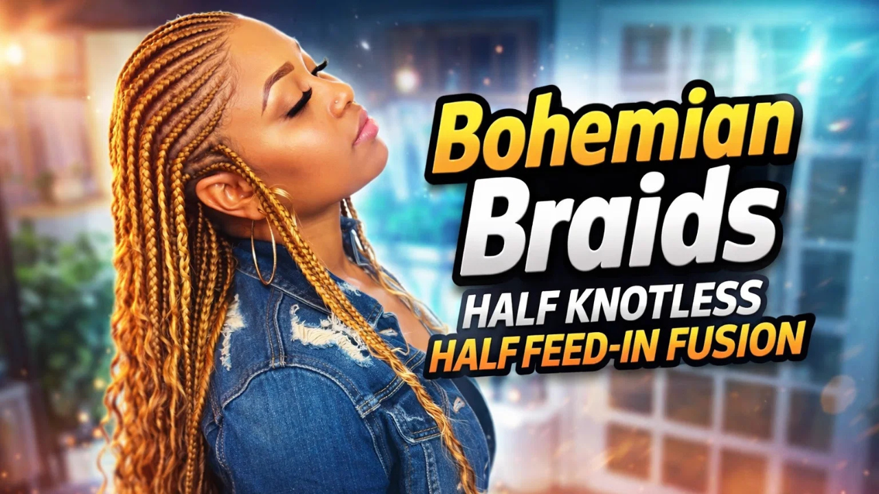 Bohemian braids half knotless half feed-in fusion