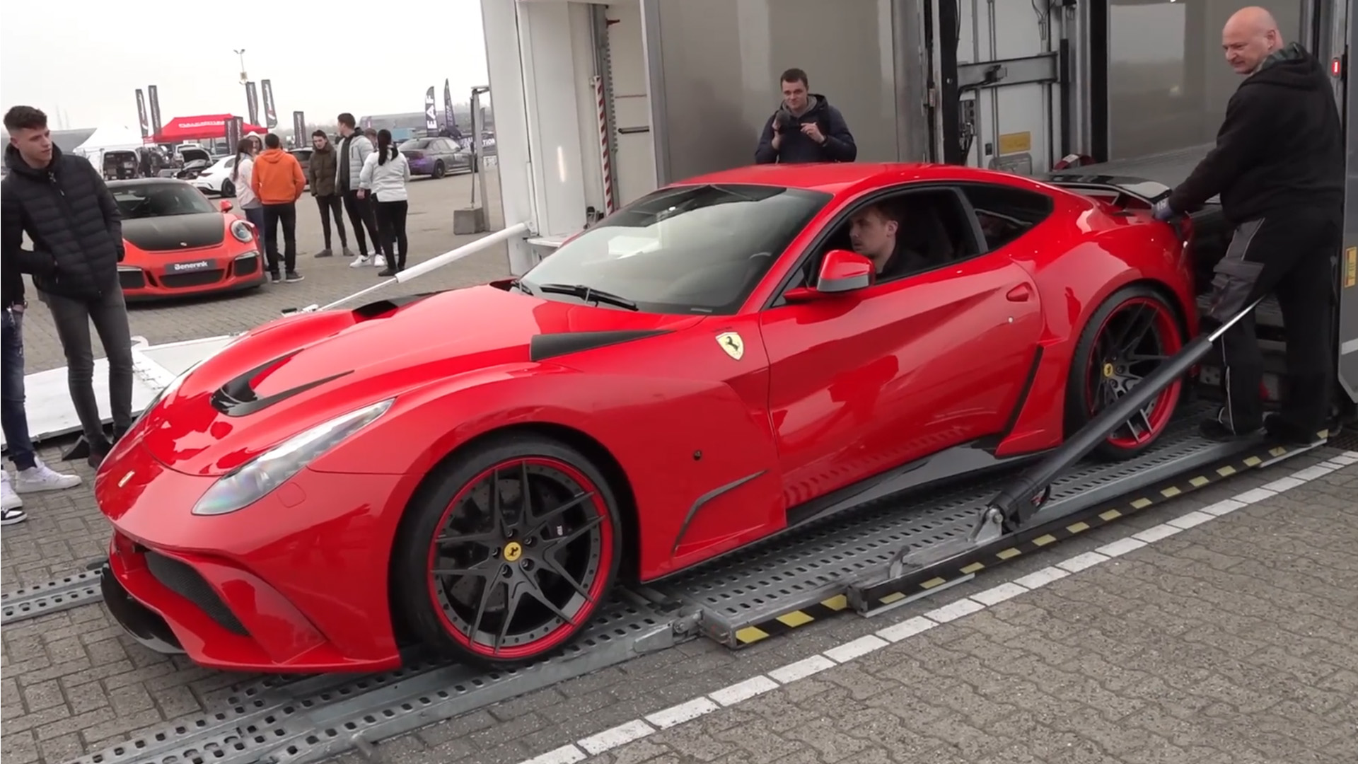 Unloading Novitec Ferrari F12 With Loud Noise Start Up