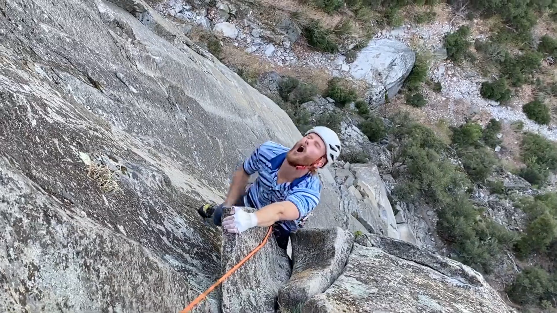 We took on 700 feet of Yosemite trad and there was no easy pitch