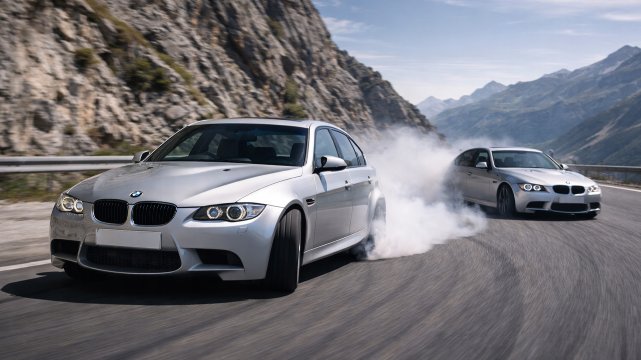 BMW M3 drifting on mountain road