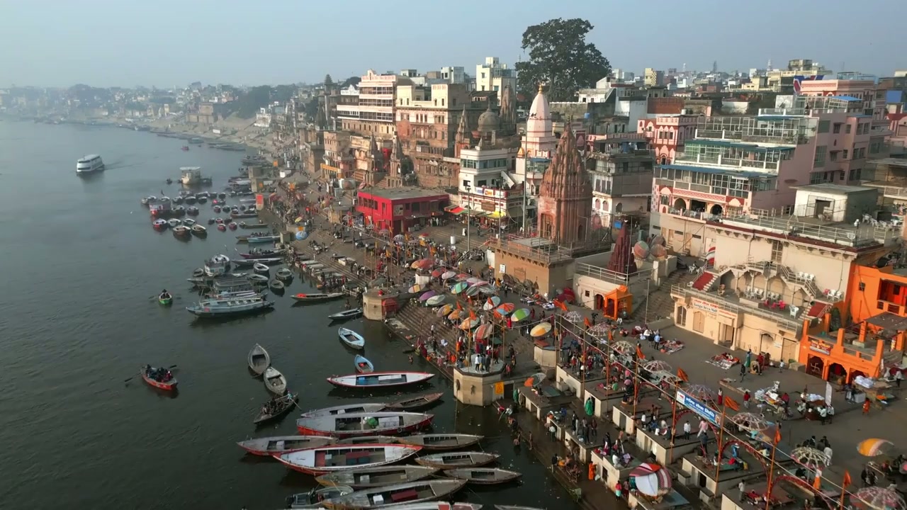 Varanasi, India: A serene drone voyage over the Ganges
