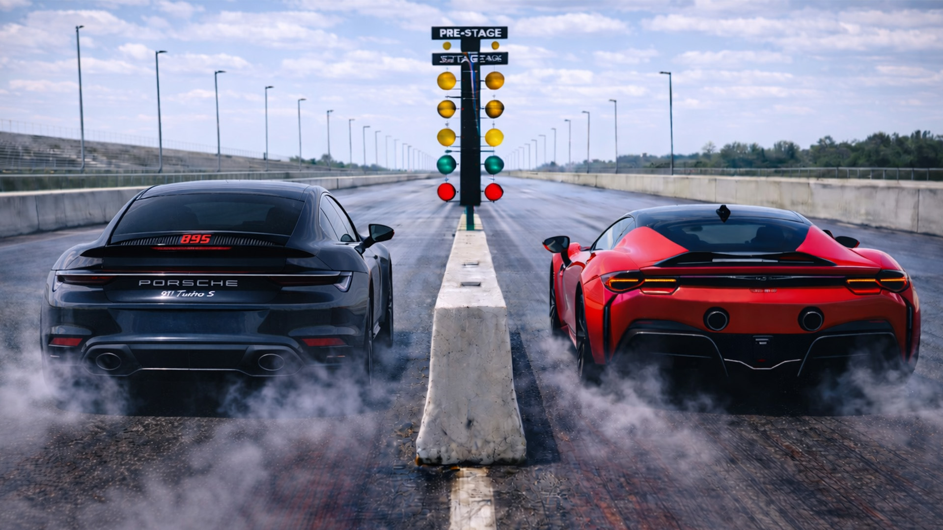 Ferrari SF90 vs 950+ HP Porsche Turbo S drag race