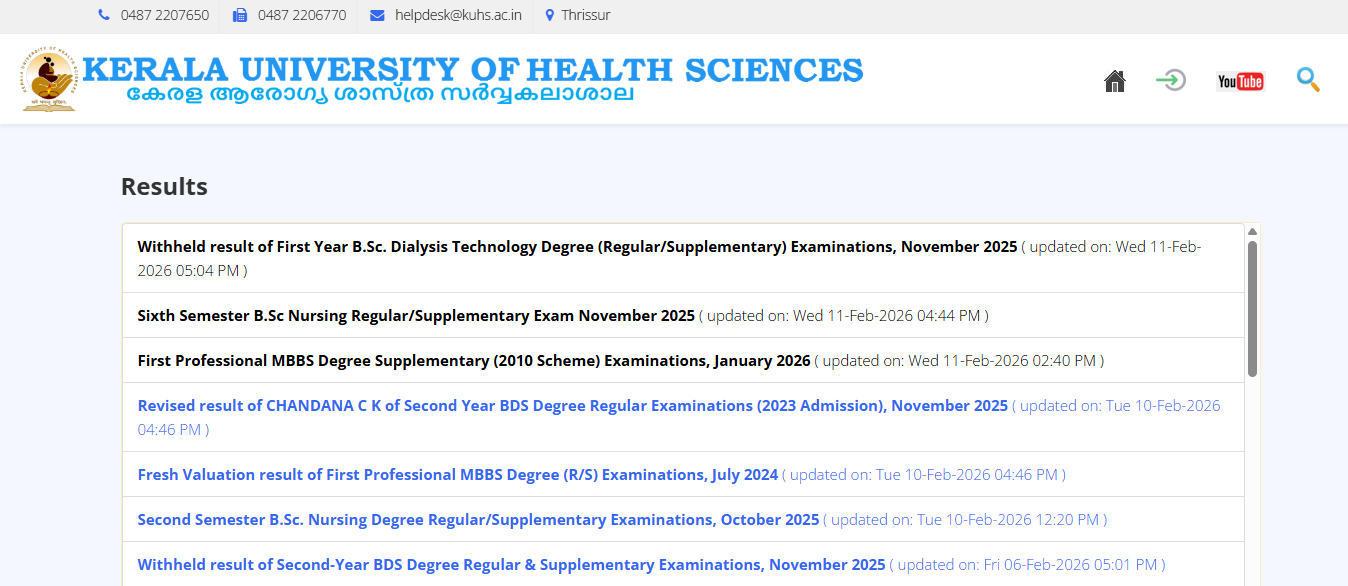 KUHS result 2026 released for BSc nursing 6th sem, BSc dialysis tech ...