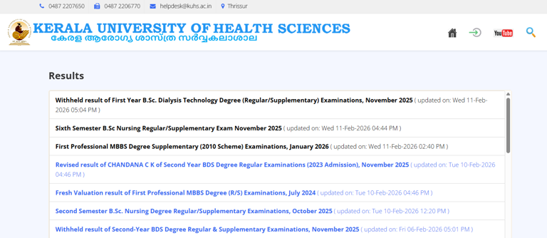 KUHS result 2026 released for BSc nursing 6th sem, BSc dialysis tech ...