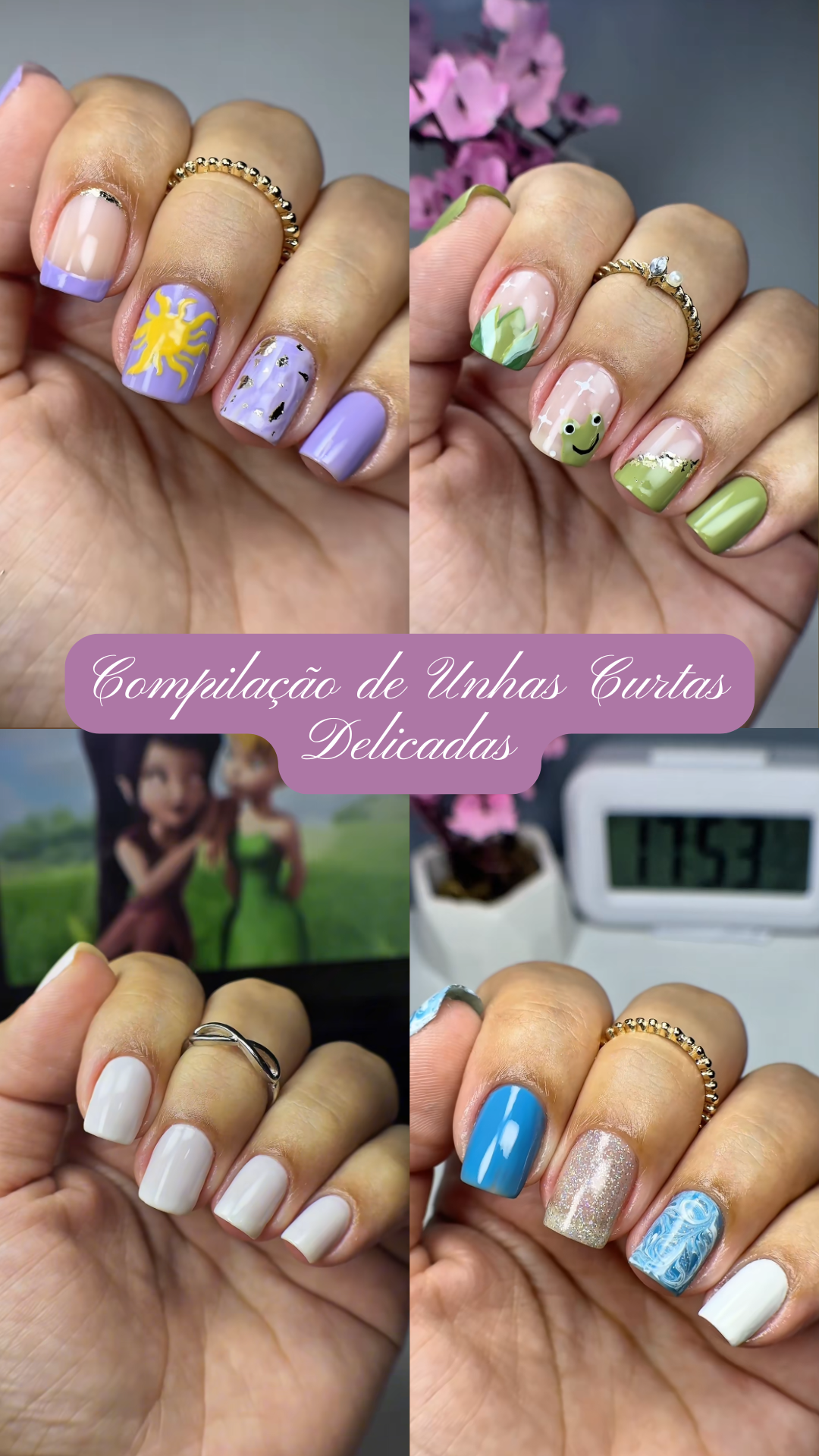 Compilação de unhas curtas delicadas | Tons de azul, roxo e vibes de ...
