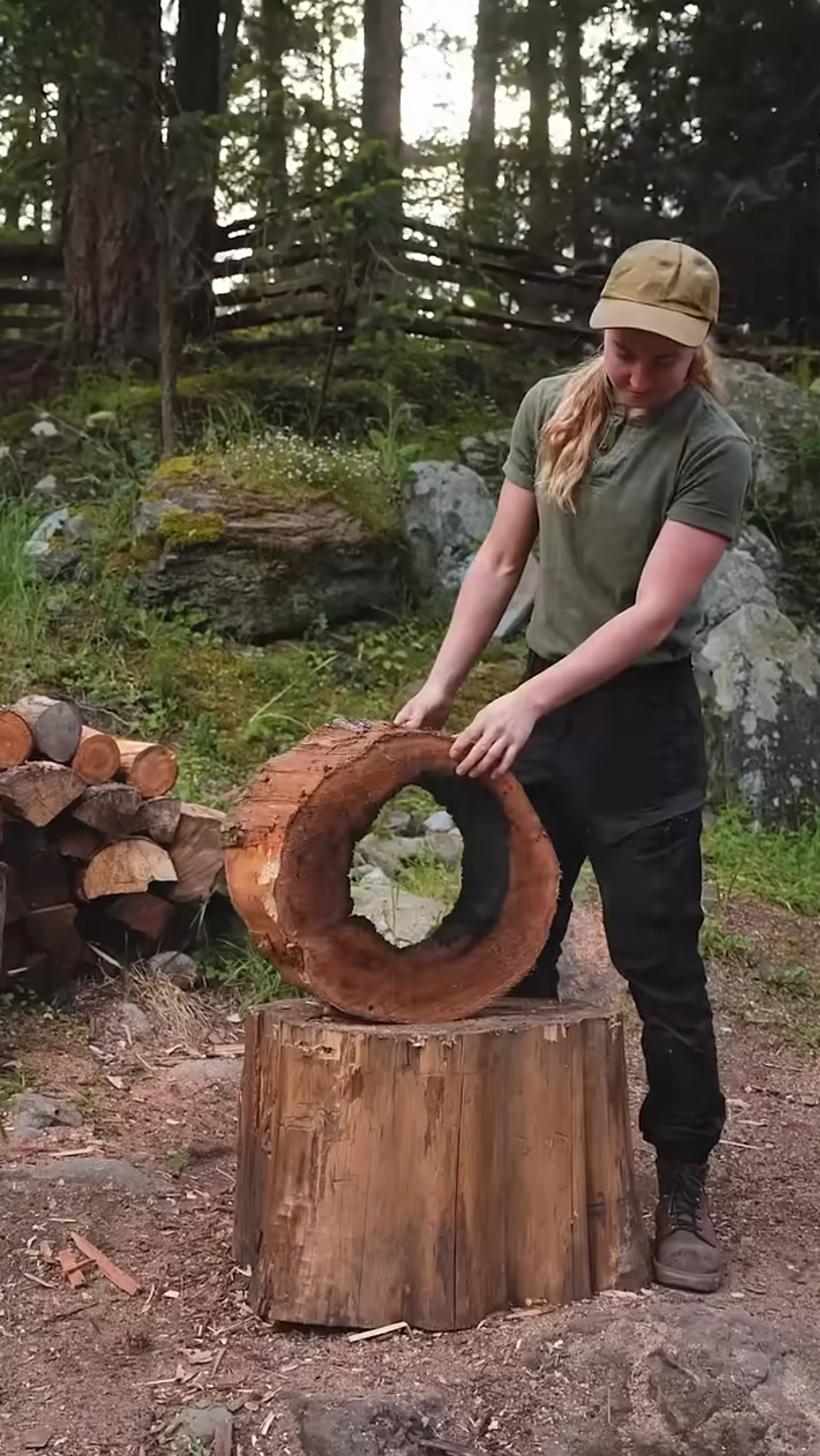 Turning a cedar log into a campfire