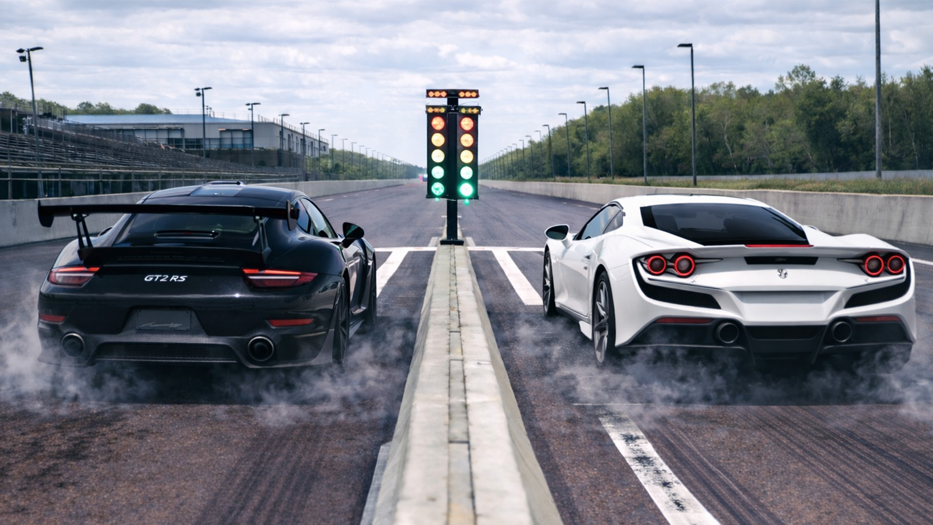 Ferrari F8 Tributo Vs Porsche GT2RS drag race