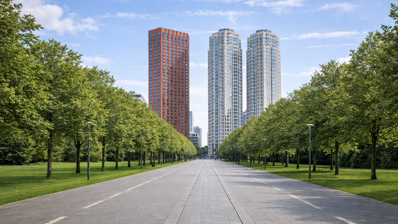Walking between green spaces and skyscrapers