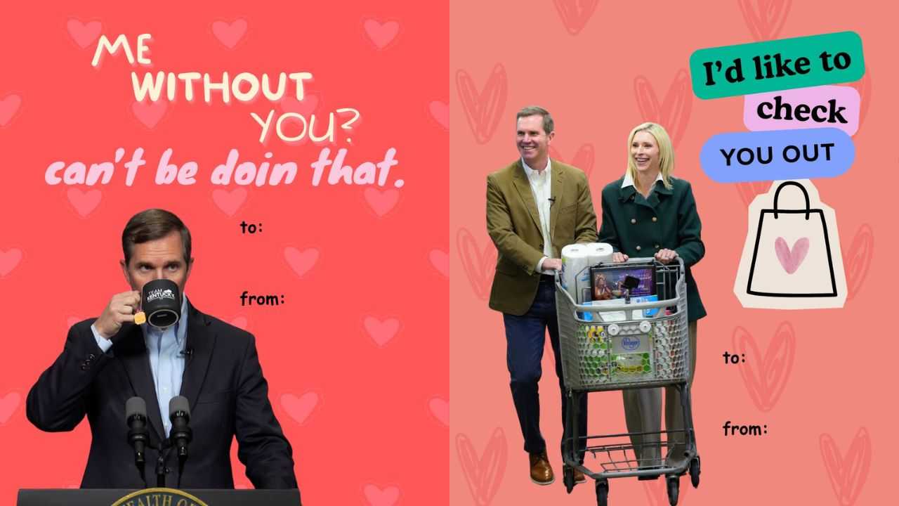 Gov. Beshear shares Valentine's Day cards with First Lady and Winnie