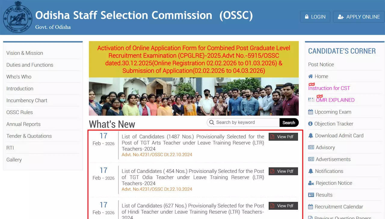 OSSC LTR final result 2025-26 declared for 6025 TGT posts; download here