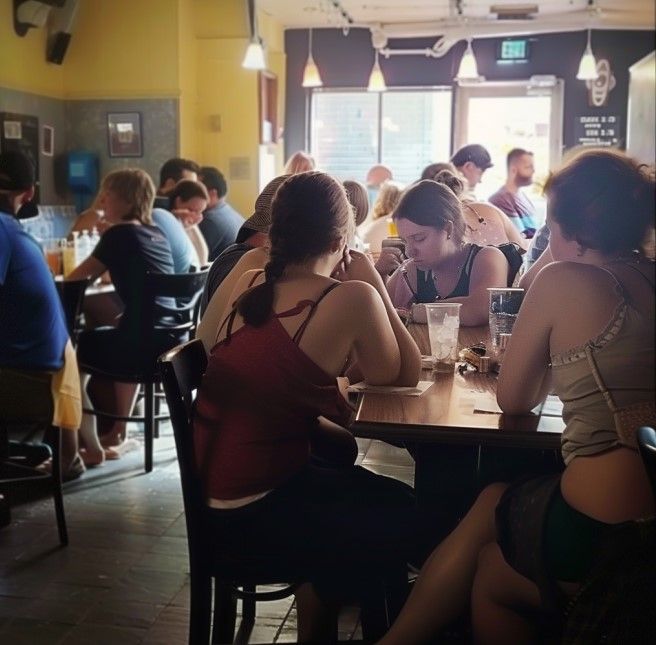 Three plates missing, one waitress stayed close