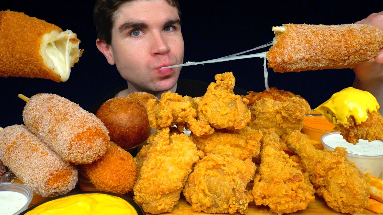 Cheesy corn dogs & crispy chicken food challenge