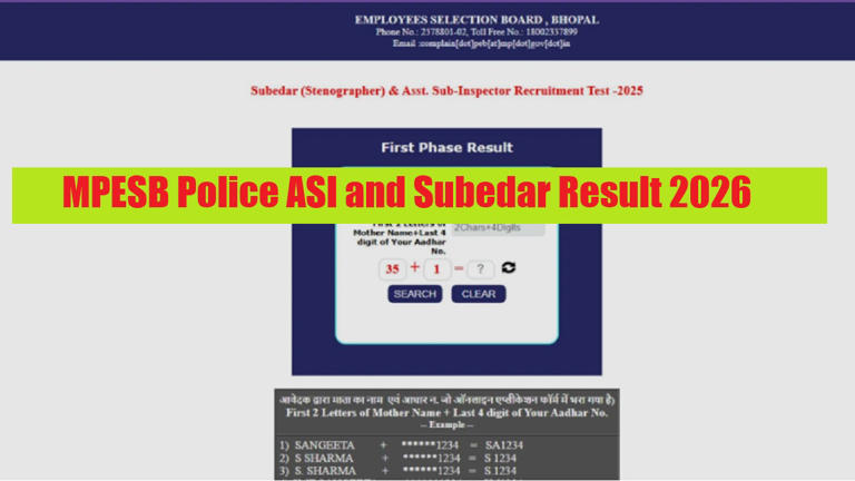 MPESB police ASI result 2026 out at esb.mp.gov.in: Check subedar result ...