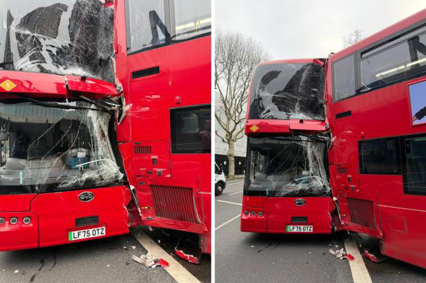 Six people in hospital after two buses crash in south east London