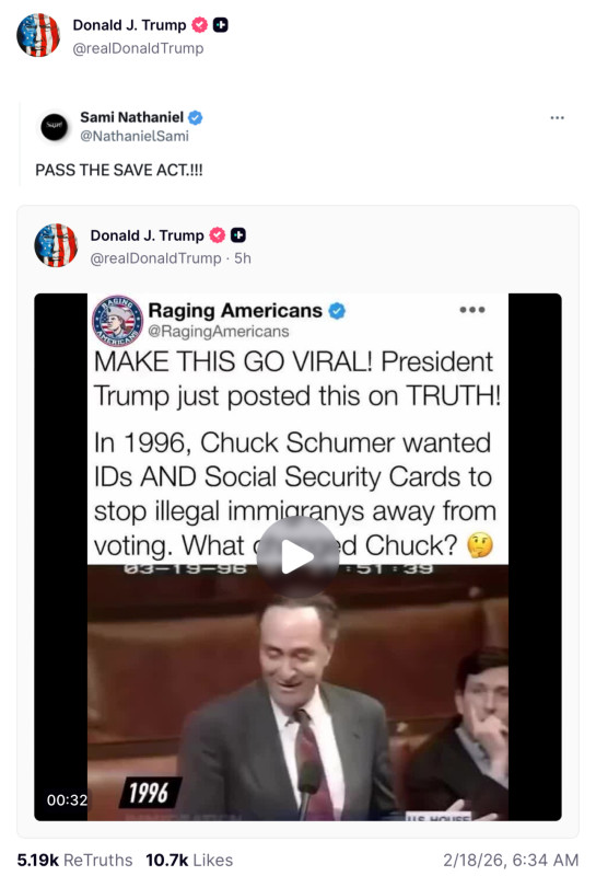 Trump amplifies foreign-based account promoting the SAVE Act