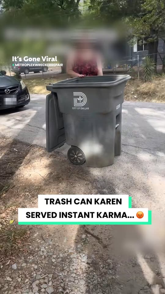 Trash can Karen gets served instant karma