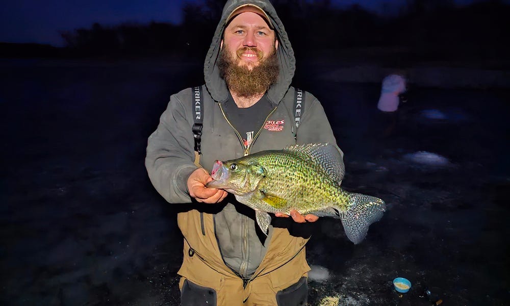 Angler lands record crappie while ice fishing during Super Bowl
