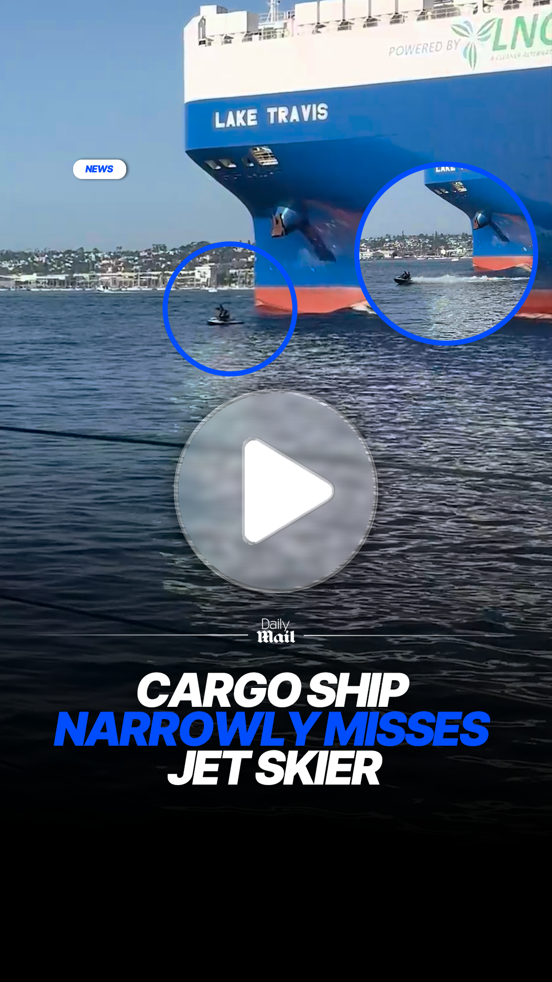Cargo ship passes close to jet skier in near miss