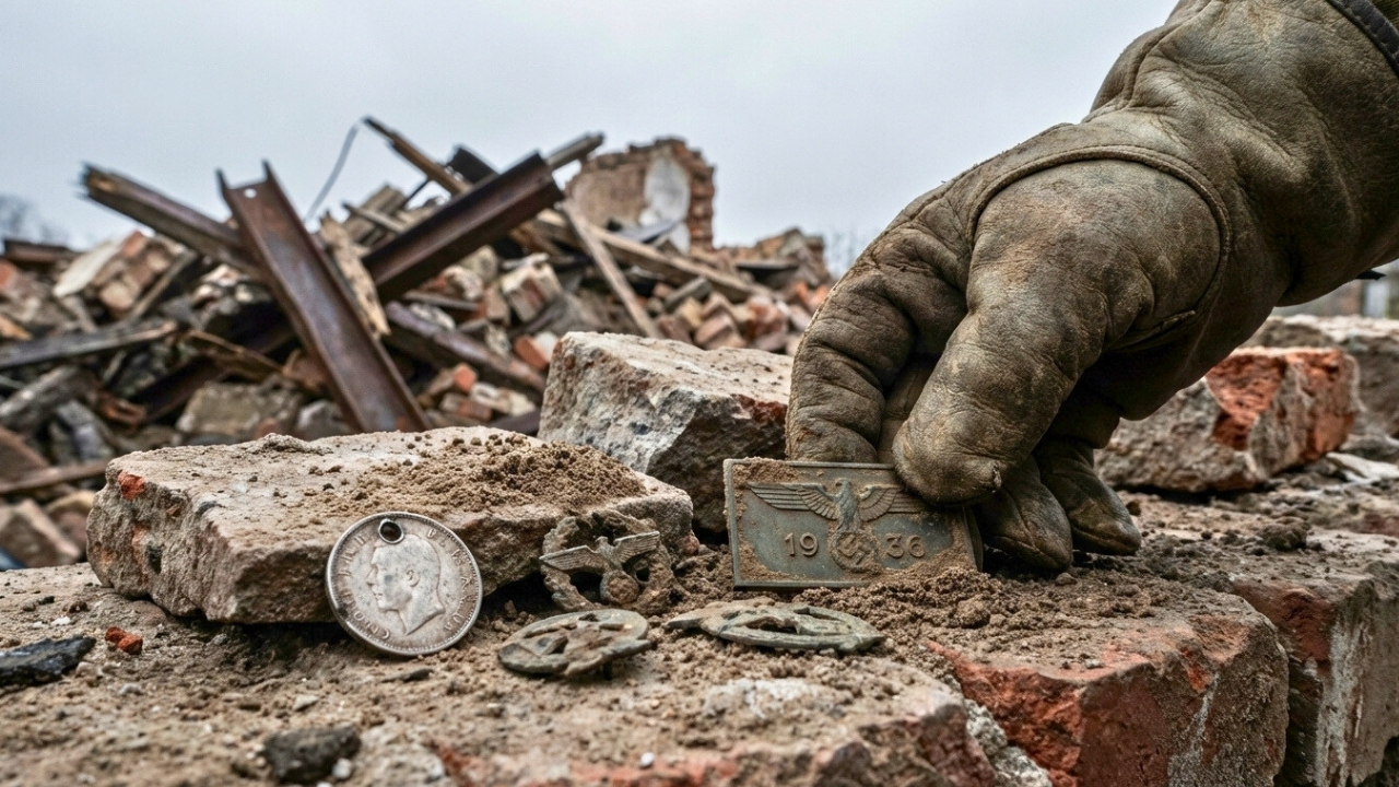 War rubble dump yields rare badges lucky charm coin and a 1936 German ...