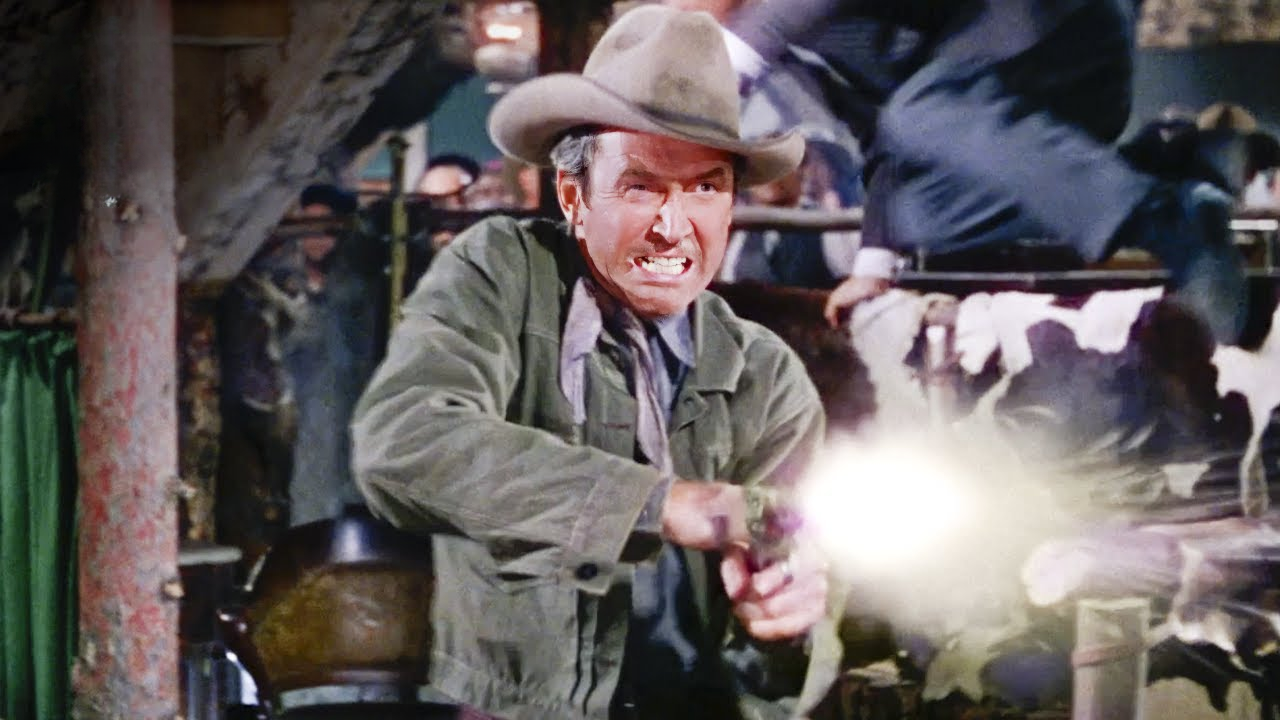 Jimmy Stewart's crazy cowboy saloon shootout - Bend of the River
