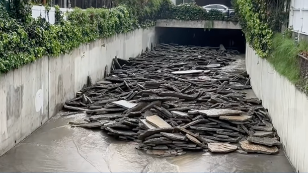 Slabs of concrete ripped off walls of Santa Monica Channel after ...