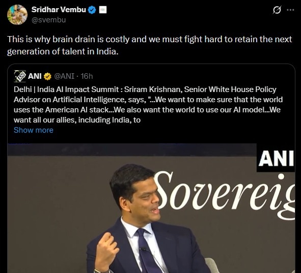 Sridhar Vembu takes a dig at Indian-origin White House advisor, says ...