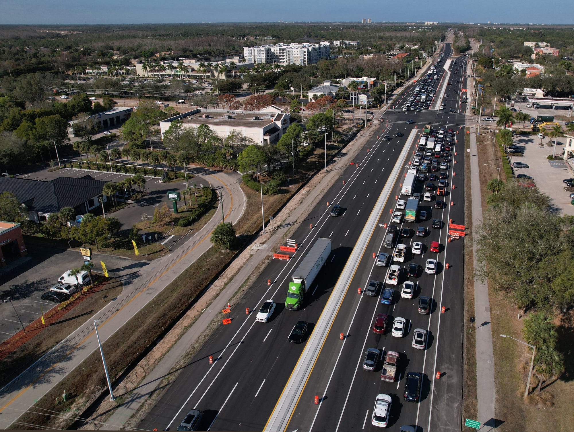 Drone shows aerial view of Daniels Parkway road projects in Fort Myers