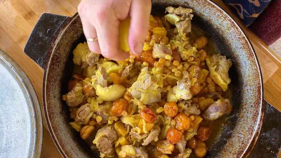 Rustic shah pilaf with chestnut cooked over a huge stove