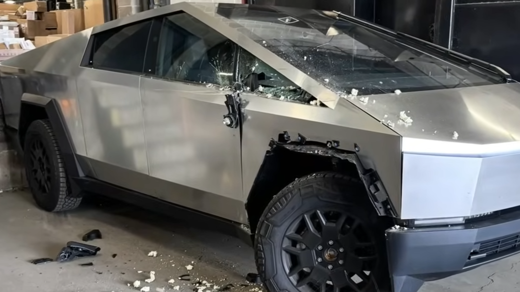 This Tesla Cybertruck took a direct hit from a semi