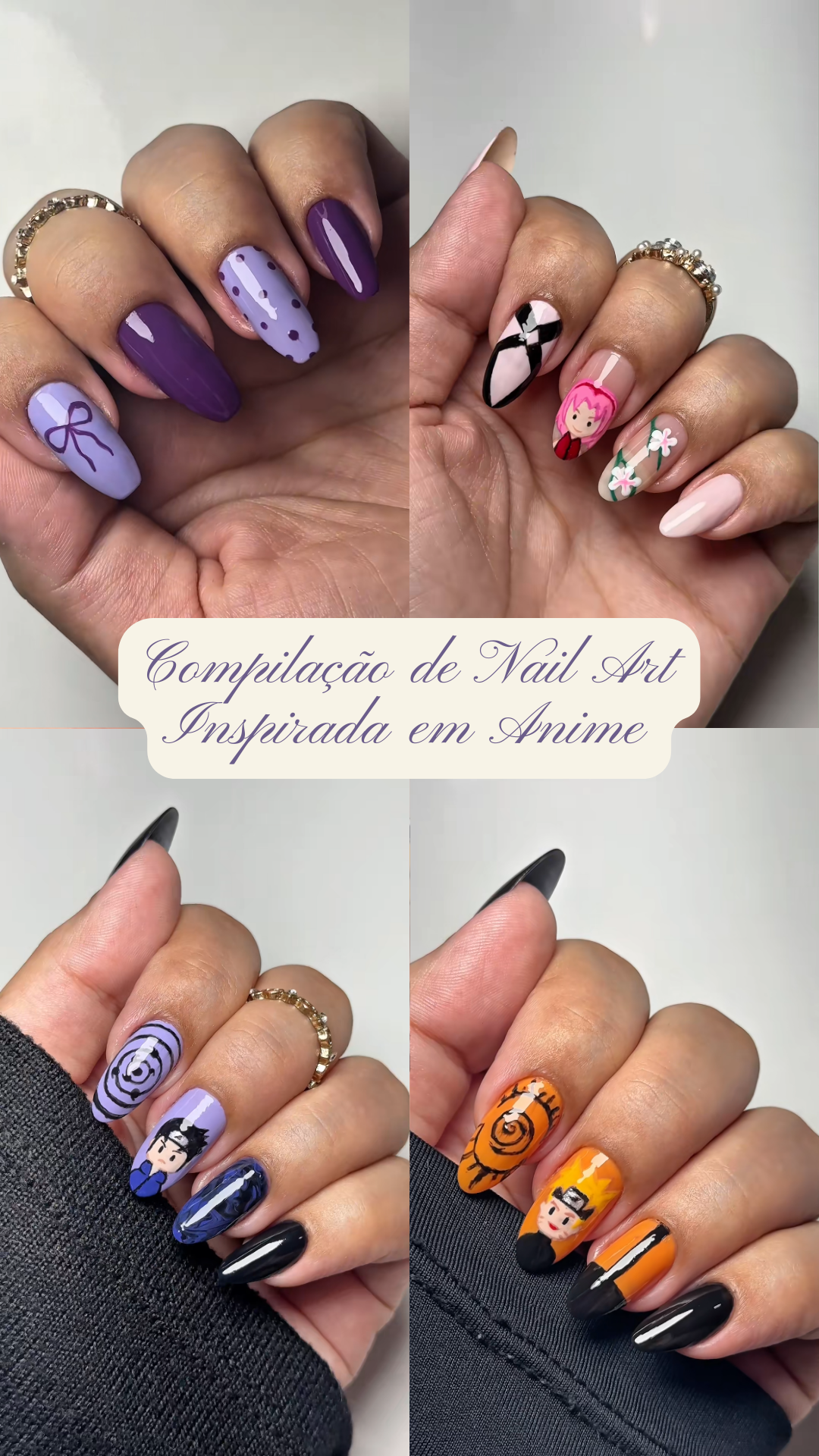 Compilação de nail art inspirada em anime: Sakura, Sasuke, Naruto ...