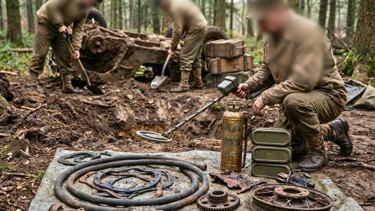 WWII vehicle dump discovered with Allied fire extinguisher and blackout ...