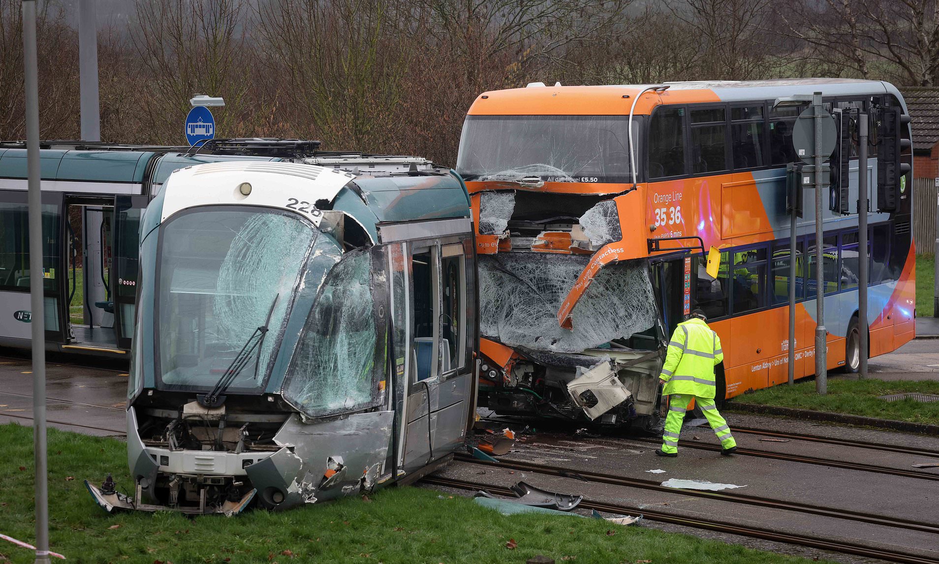 Passengers are treated for injuries after bus and tram collide