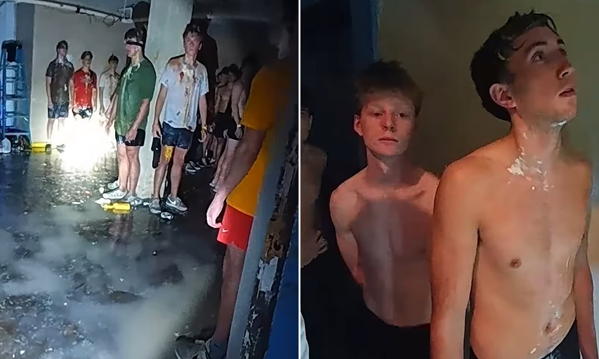 Moment police uncover 56 shirtless, blindfolded young men in frat house ...