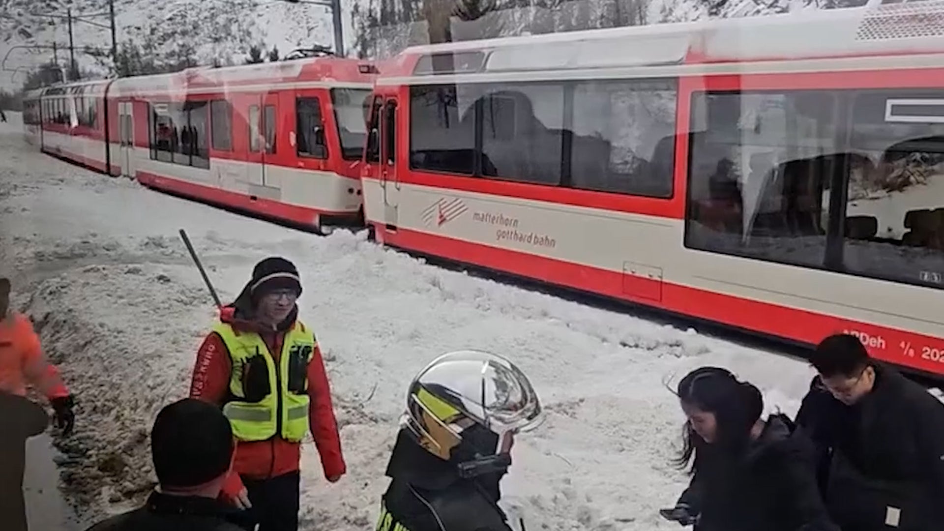 Watch: Passenger records avalanche slamming into Swiss train