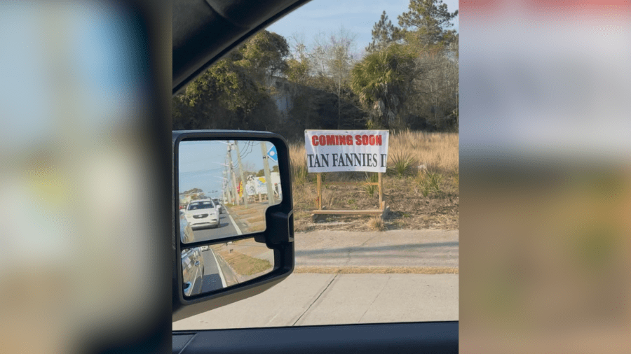 Pranksters put up fake Tan Fannies II sign in PCB