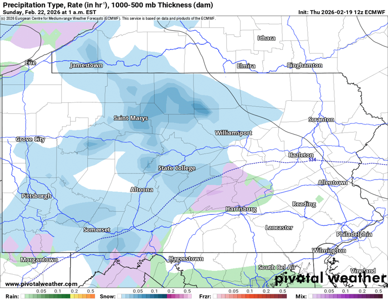 First call snowfall forecast for late weekend slushy snow in Pennsylvania