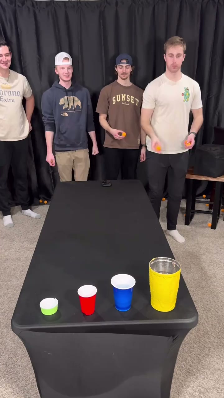 Nailing four cups in a row with ping pong trick shots