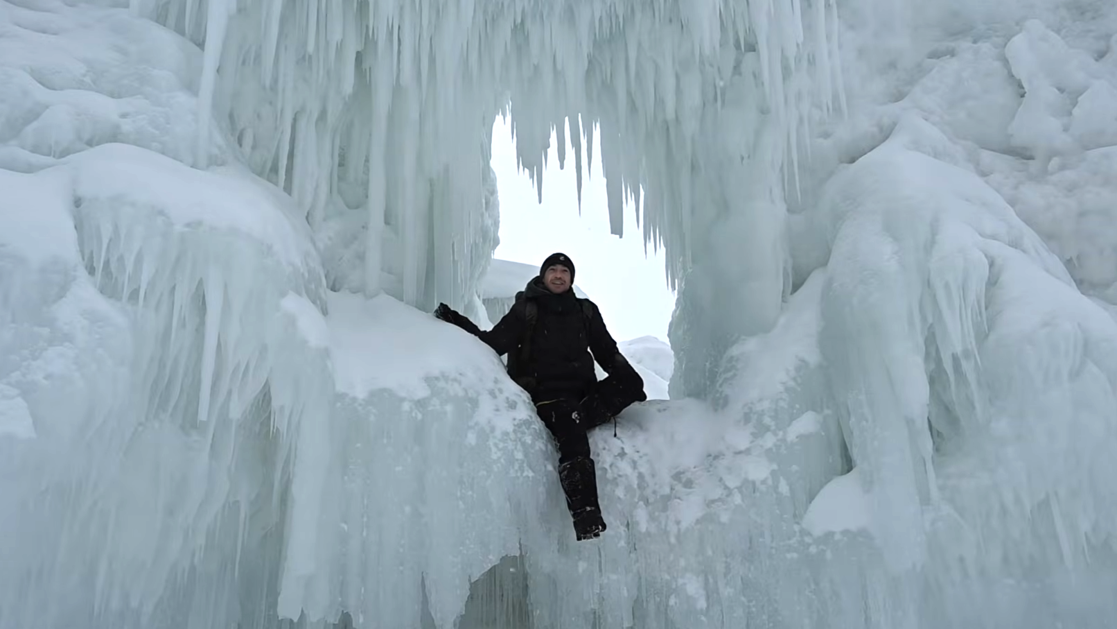Ice caves on the world’s largest lake - 12 miles of frozen cliffs