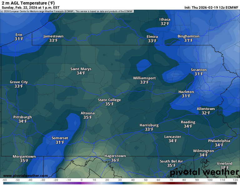 First call snowfall forecast for late weekend slushy snow in Pennsylvania