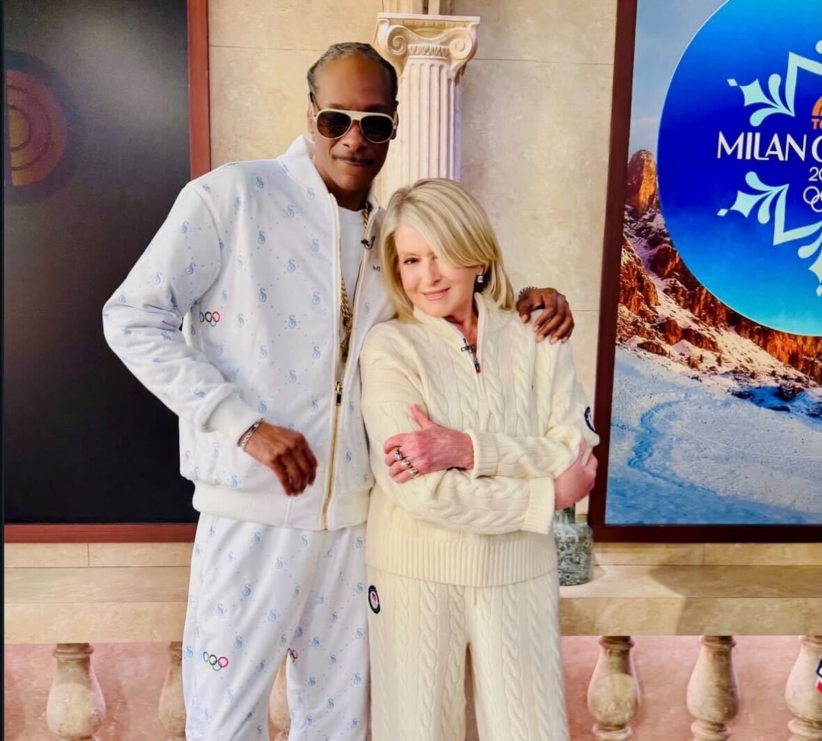 Martha Stewart and Snoop Dogg wear matching Olympic tracksuits