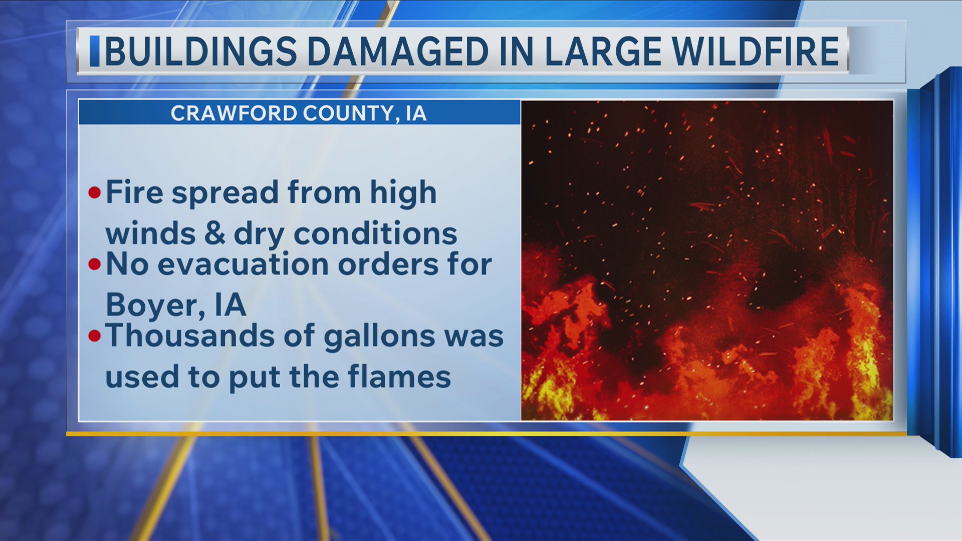 Buildings damaged in large wildfire