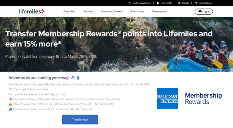 Transfer Amex points to Avianca Lifemiles with a 15% bonus [until March 28]