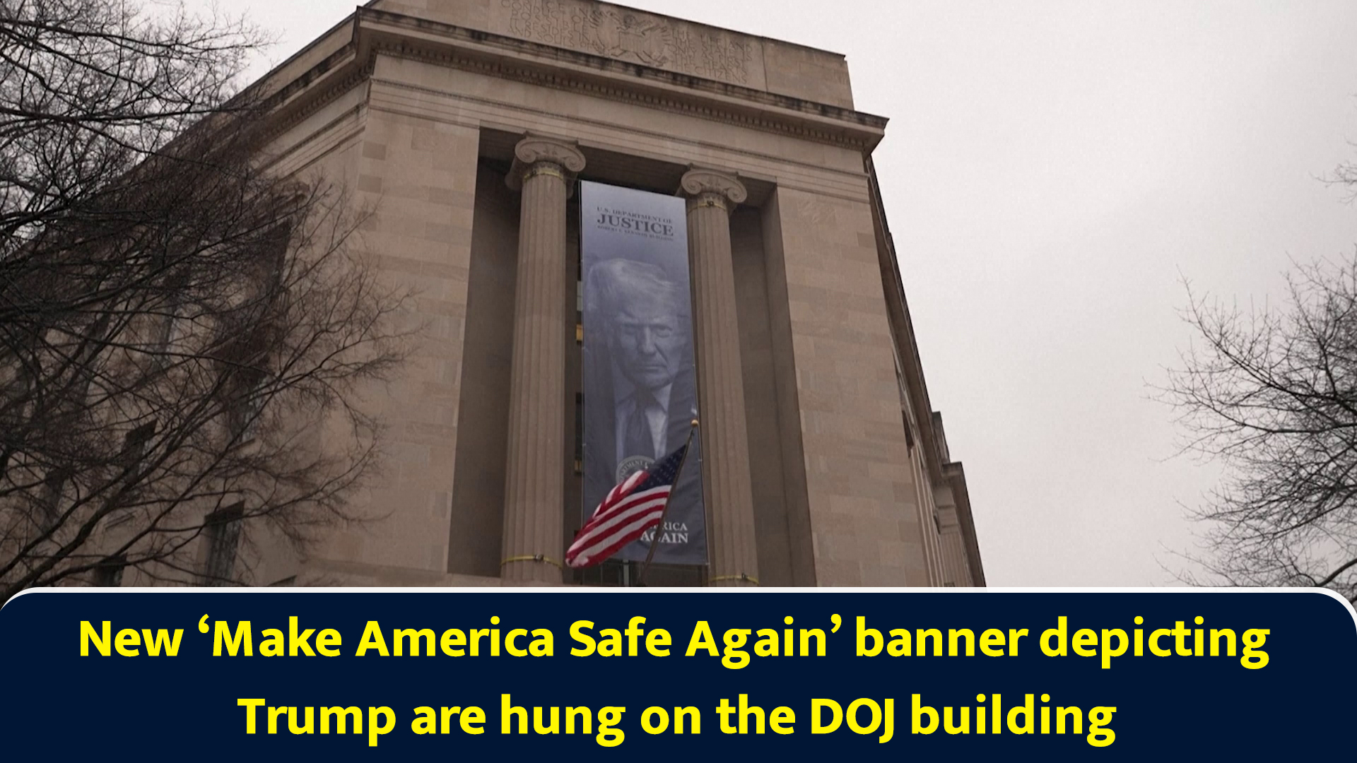 New ‘Make America Safe Again’ banner depicting Trump are hung on the ...