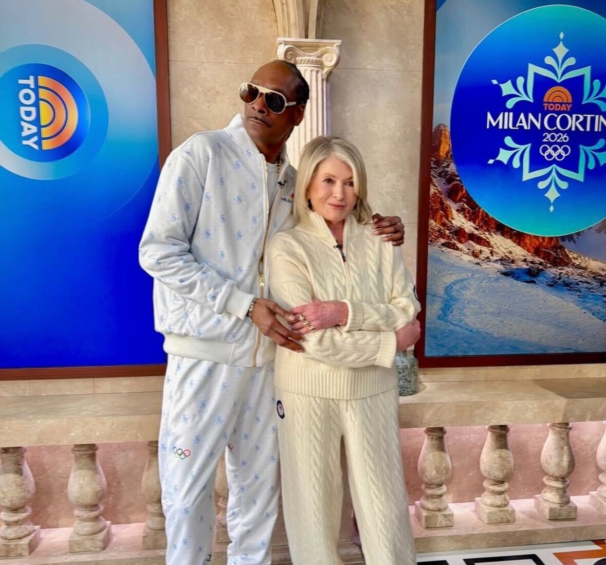 Martha Stewart and Snoop Dogg wear matching Olympic tracksuits