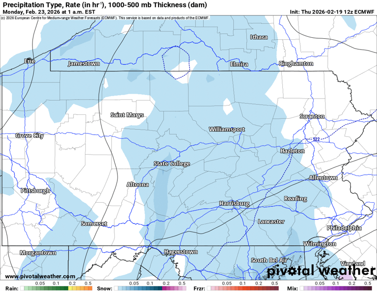 First call snowfall forecast for late weekend slushy snow in Pennsylvania
