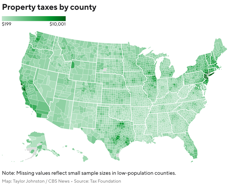 See where homeowners pay the highest property taxes by county and state