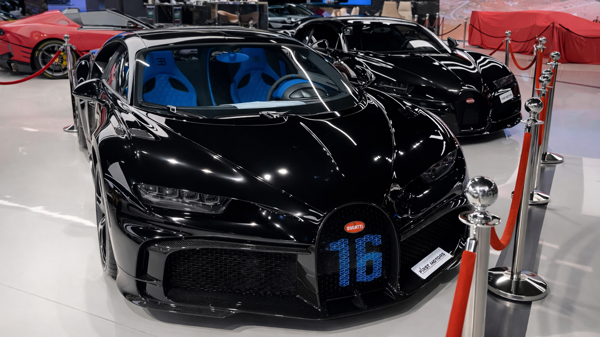Multi-million Bugatti Chiron duo in Dubai showroom