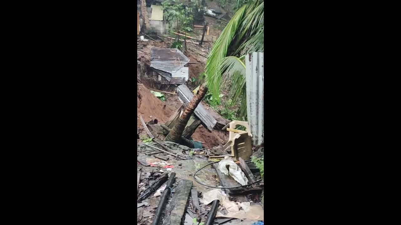 Homes collapse during landslide in the Philippines