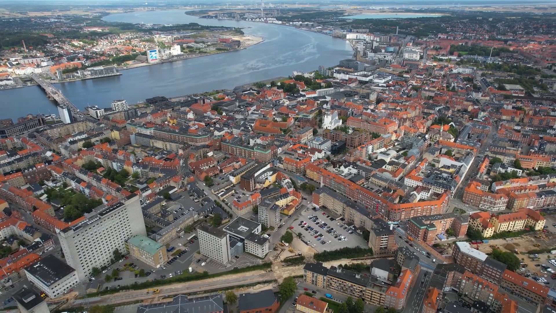Aalborg, Denmark: Drone explores the ancient city on the Limfjord