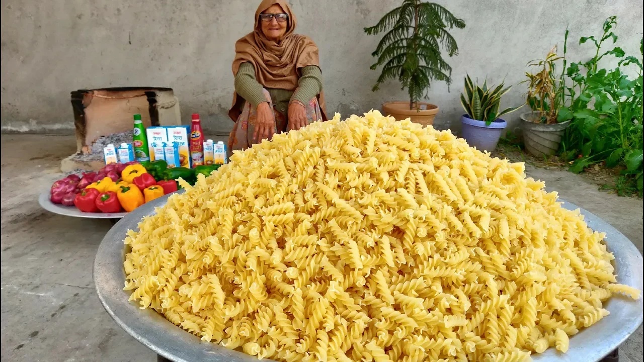 How villagers make simple cheese pasta at home